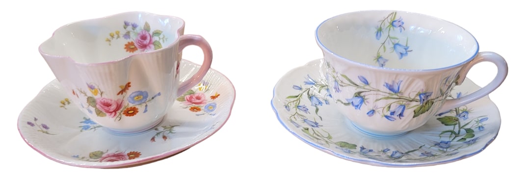 Lot of 2 Shelly Bone China Cups and Saucers Harebell and Pink and Red ...