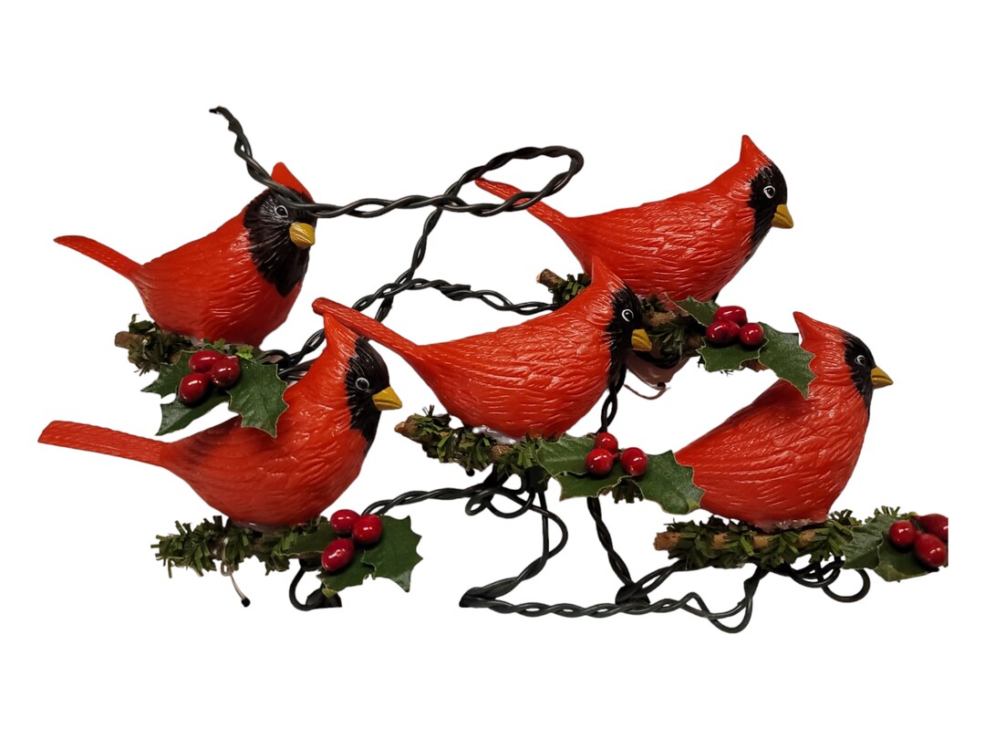 Vintage 5 Cardinal Bird on a Branch Christmas String Lights - Etsy