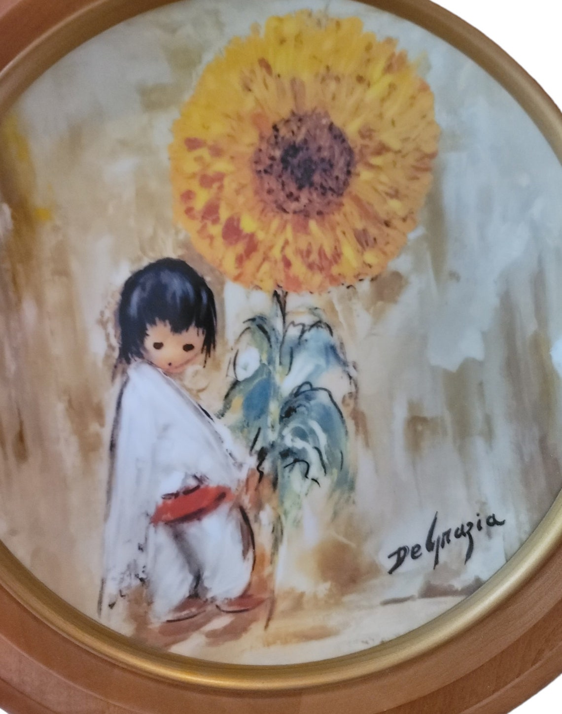 Ted Degrazia Collectors Plate Wood Framed sunflower Boy the Children ...