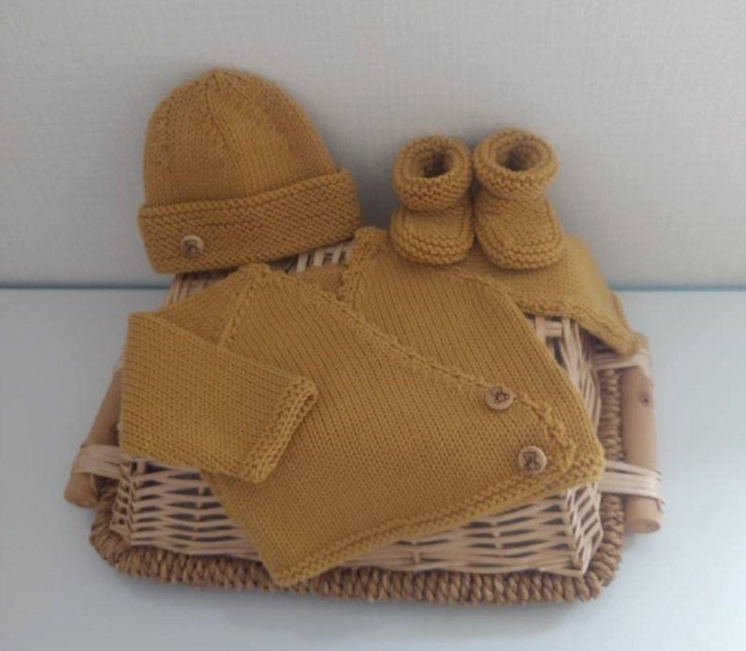 Knitted Bralette Set Wrap Hat and Matching Slippers in Mustard Merino ...