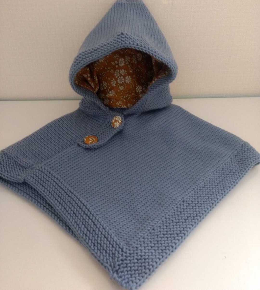 Hooded Poncho, Baby Cape in Blue Merino Wool Liberty Fabric - Etsy
