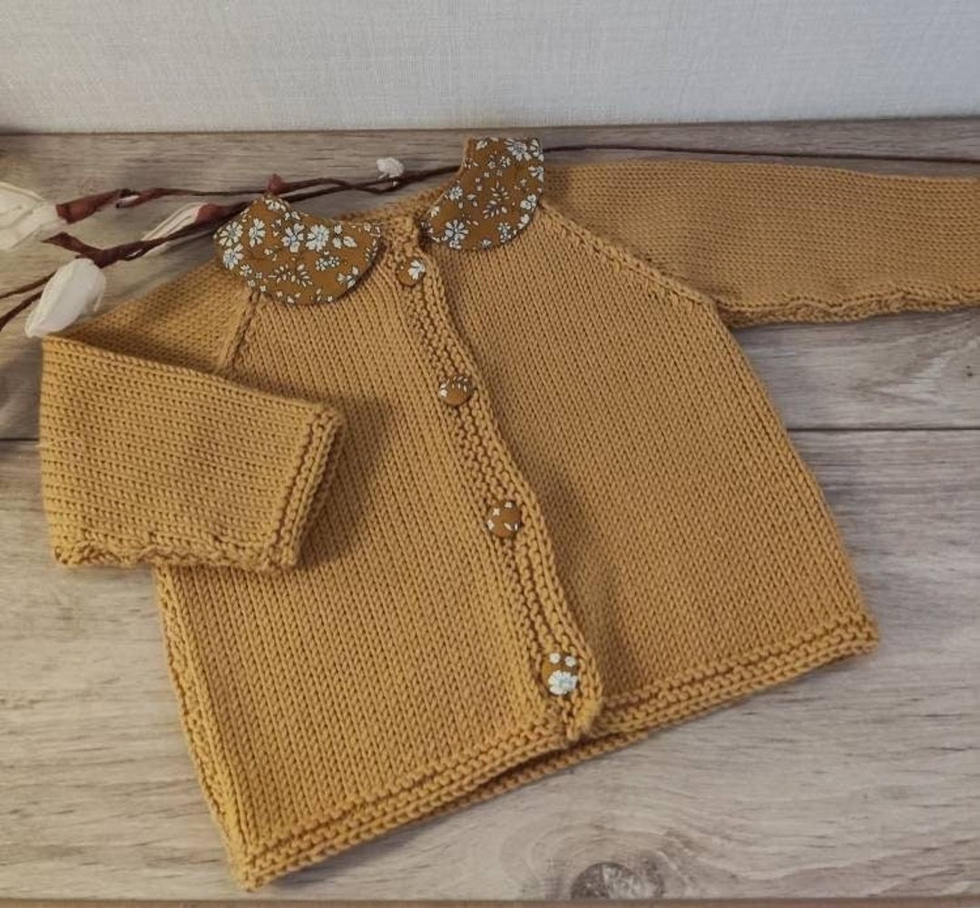 Hand-knitted Baby Vest, Mustard Merino Wool Baby Jacket With Peter Pan ...