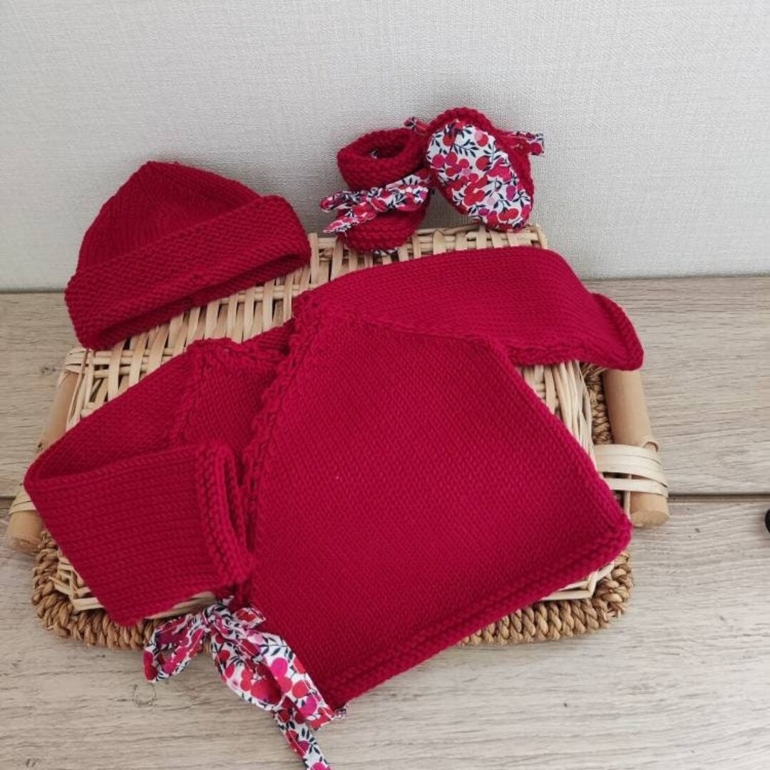 Wrap Bra Set With Matching Hat and Slippers in Raspberry Merino Wool ...