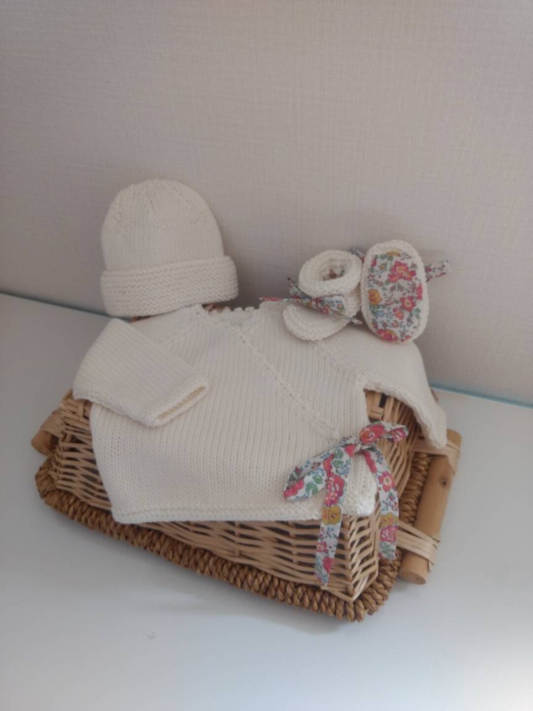 Wrap Bra Set With Matching Hat and Slippers in Off-white Merino Wool ...