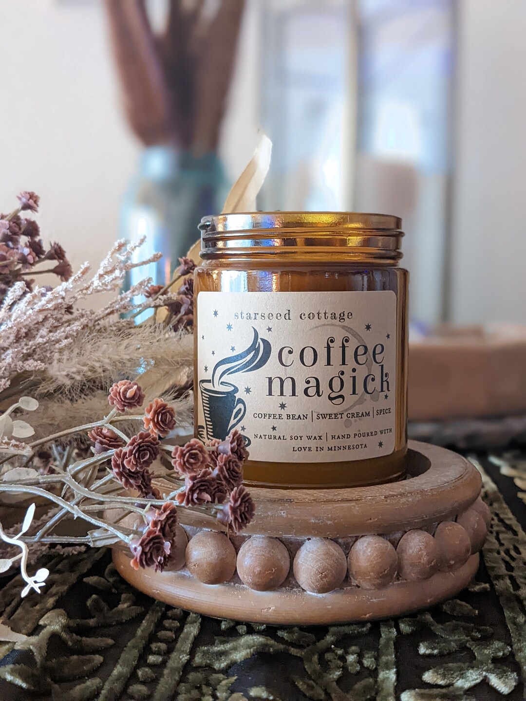 Coffee Magick AMBER JAR Natural Soy Hand Poured Candle Rich Coffee ...