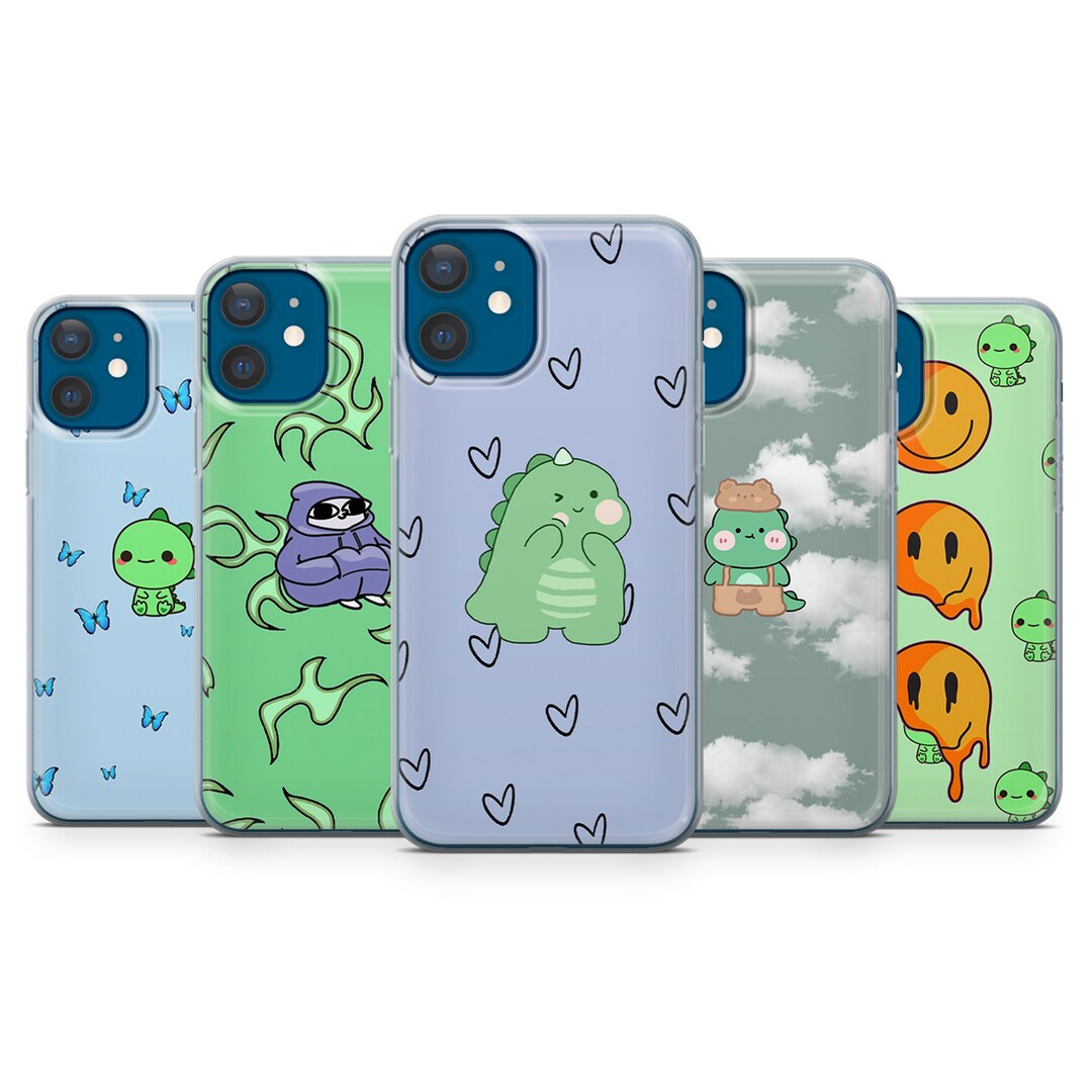 Cute Green Dino Phone Case Smiley Face Cover Fit for iPhone 13 Pro, 12 ...