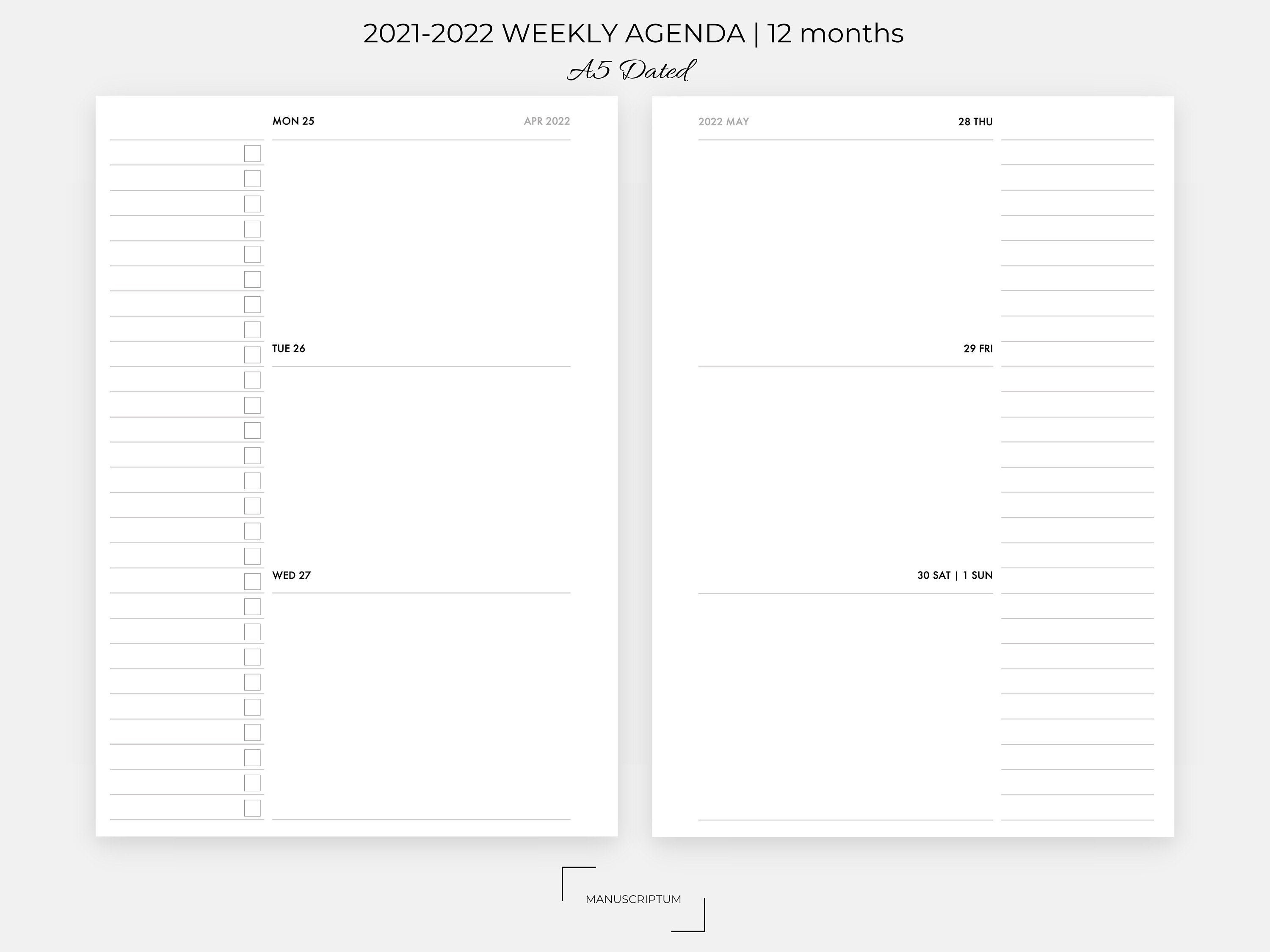 Printable Academic Planner | A5 Weekly Agenda | 2021-2022 Dated Planner ...