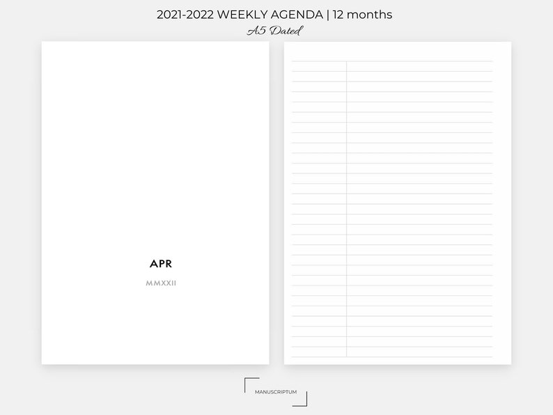 Printable Academic Planner | A5 Weekly Agenda | 2021-2022 Dated Planner ...