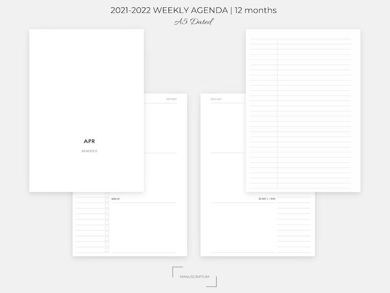 Printable Academic Planner | A5 Weekly Agenda | 2021-2022 Dated Planner ...
