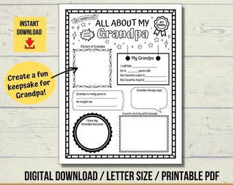 All About Grandpa Printable Card Kids Father's Day - Etsy