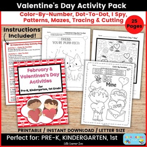 Kids Valentine's Day Activity Pack, Printable Kids Valentine's Day ...
