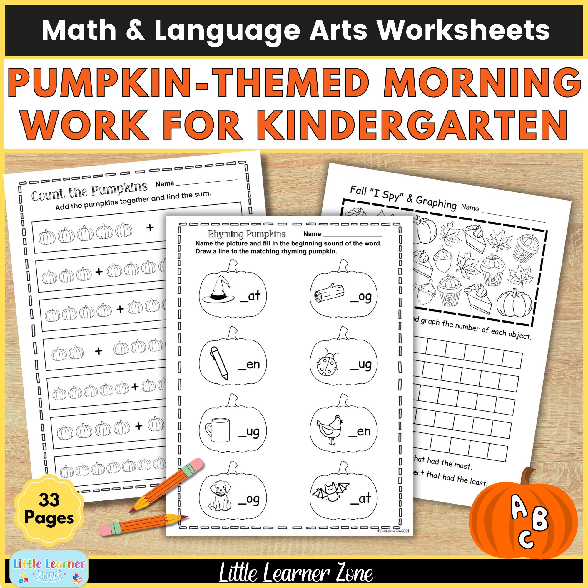 Kindergarten Morning Work Pumpkin-themed Worksheets, Independent Work ...