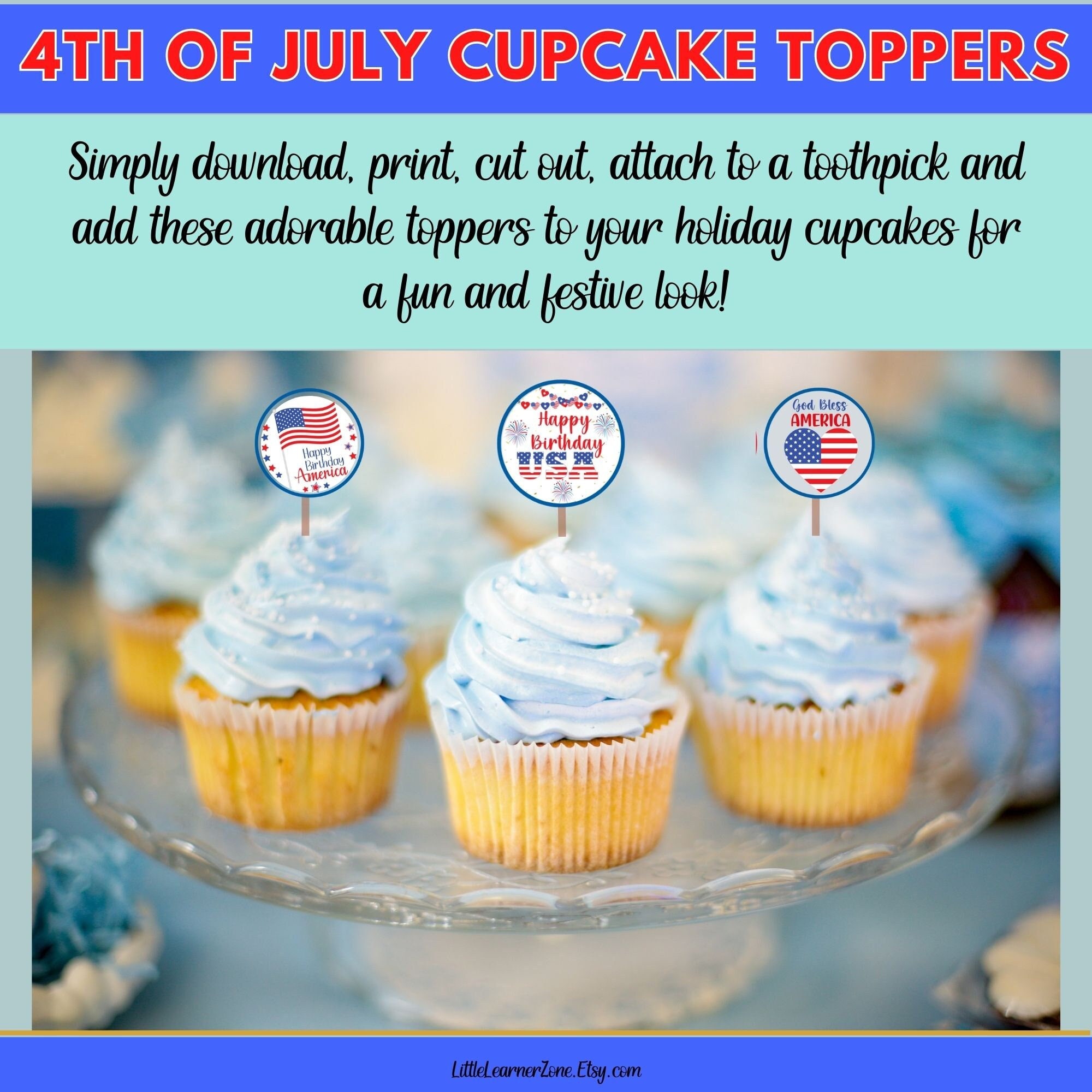 4th of July Cupcake Toppers, Printable July 4th Cupcake Topper, Fourth ...