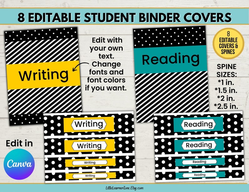 Editable Colorful Binder Covers & Spines, Editable Student Binder ...