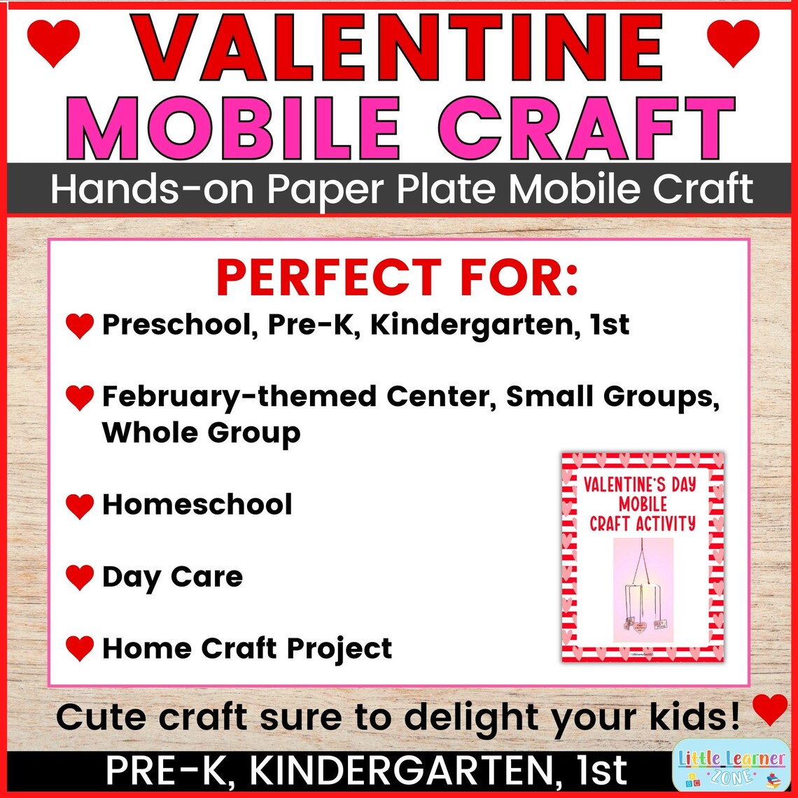 Paper Plate Valentine Mobile Craft Printable Heart Mobile Craft for ...