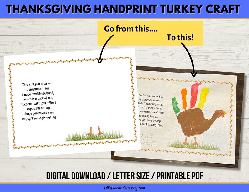 Thanksgiving Handprint Turkey Craft Printable, Handprint Turkey Poem ...