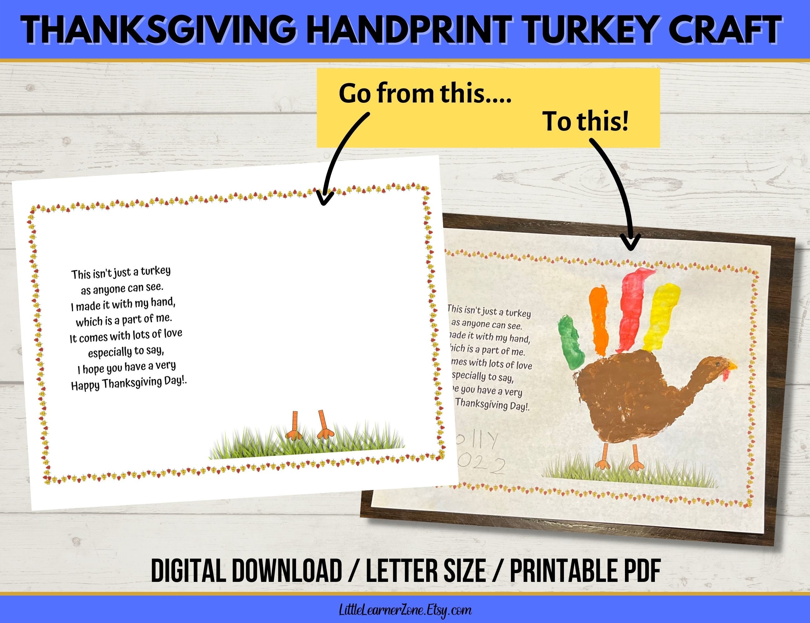 Thanksgiving Handprint Turkey Craft Printable, Handprint Turkey Poem ...