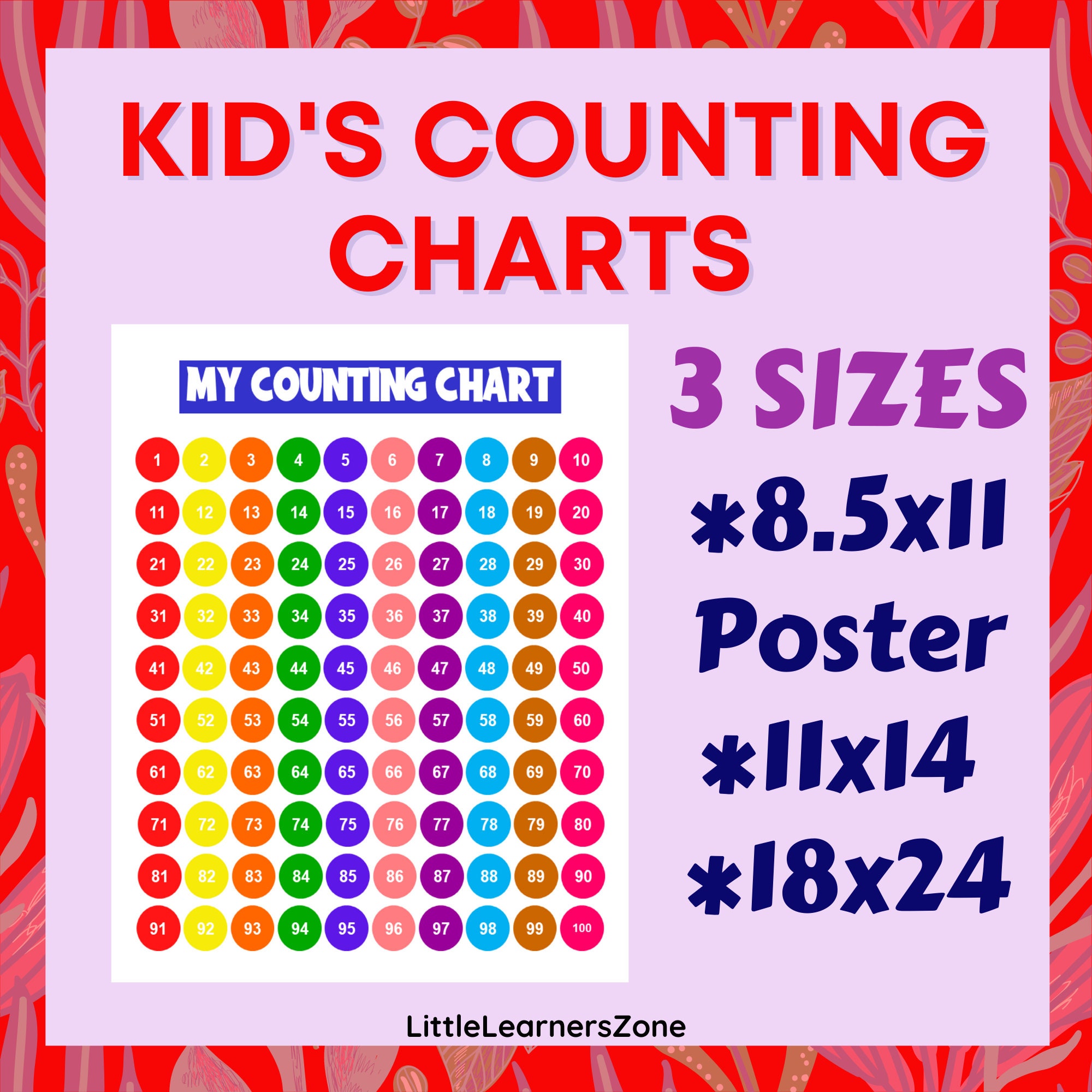 Kid's Counting Chart, Printable Counting Chart, Number's 1-100 Chart ...