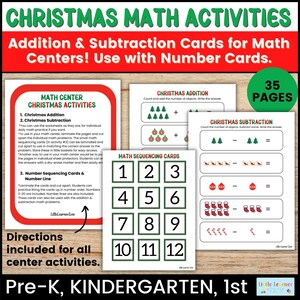 Christmas Math Activity Centers, Math Activities for Kindergarten Pre-k ...