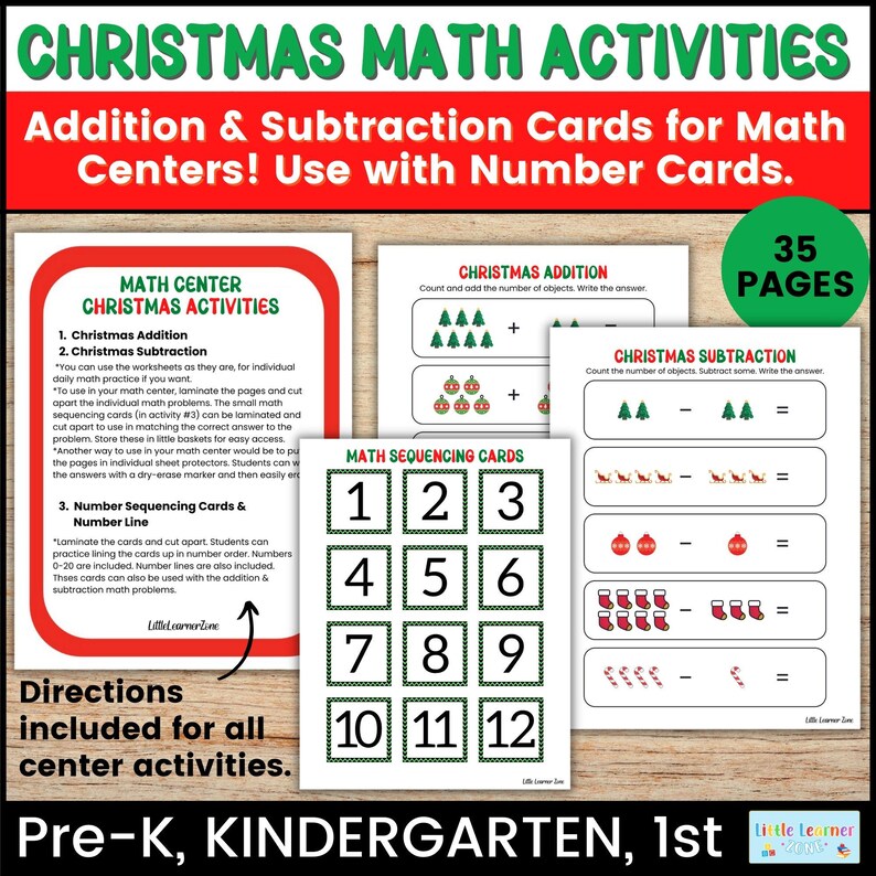 Christmas Math Activity Centers, Math Activities for Kindergarten Pre-k ...