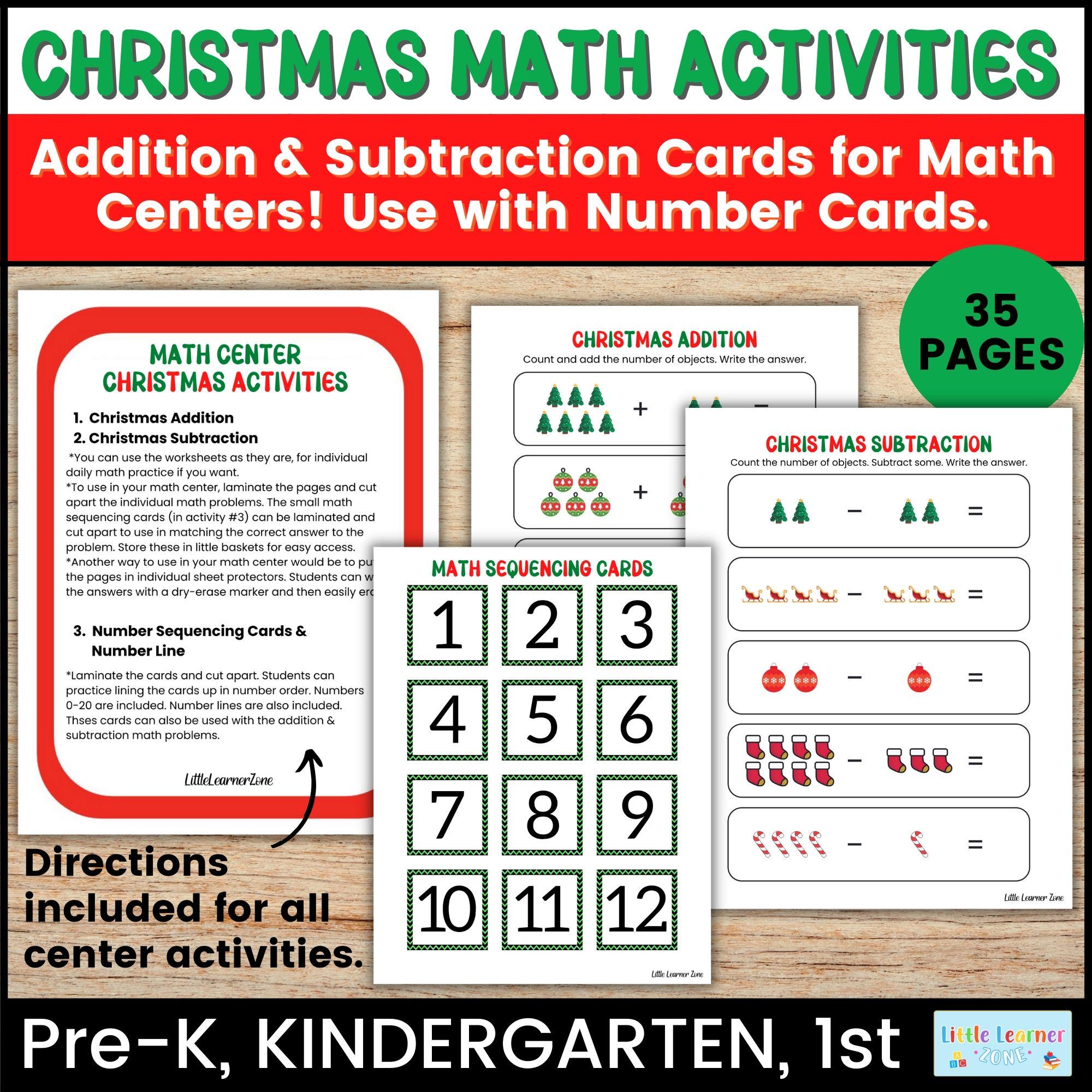 Christmas Math Activity Centers, Math Activities for Kindergarten Pre-k ...