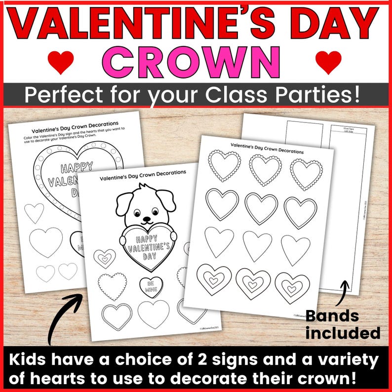 Valentine Crown Craft Printable Valentine Headband for Kids Valentine ...