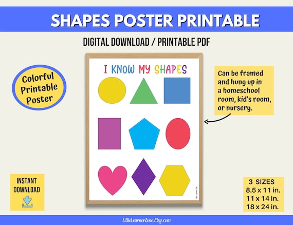 Printable Shapes Poster Kid's Shapes Chart Colorful - Etsy