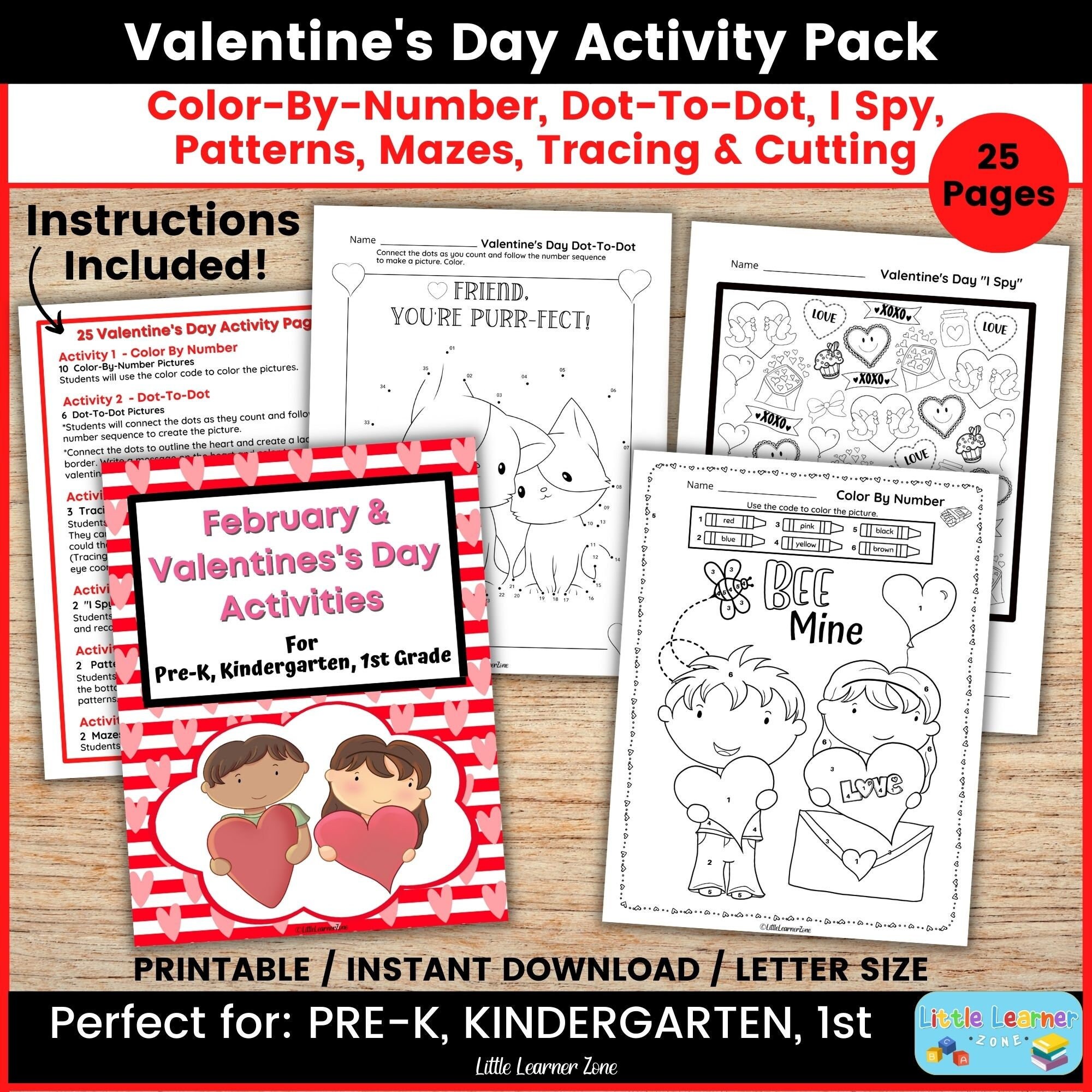 Kids Valentine's Day Activity Pack, Printable Kids Valentine's Day ...