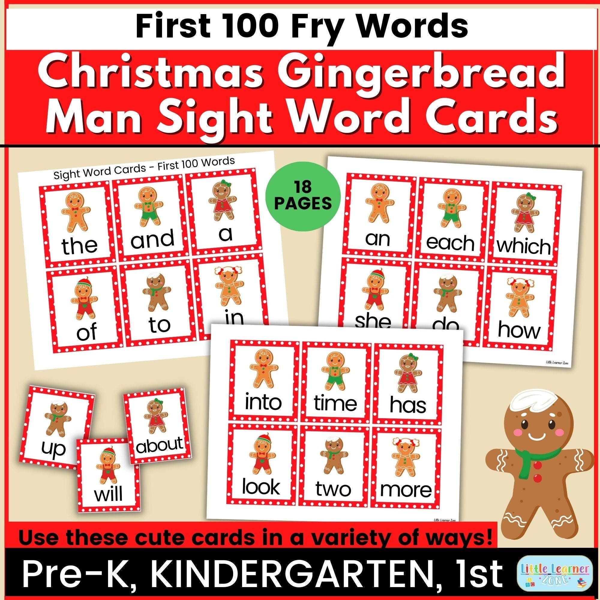 Gingerbread Man Sight Word Cards First 100 Fry Words Printable ...