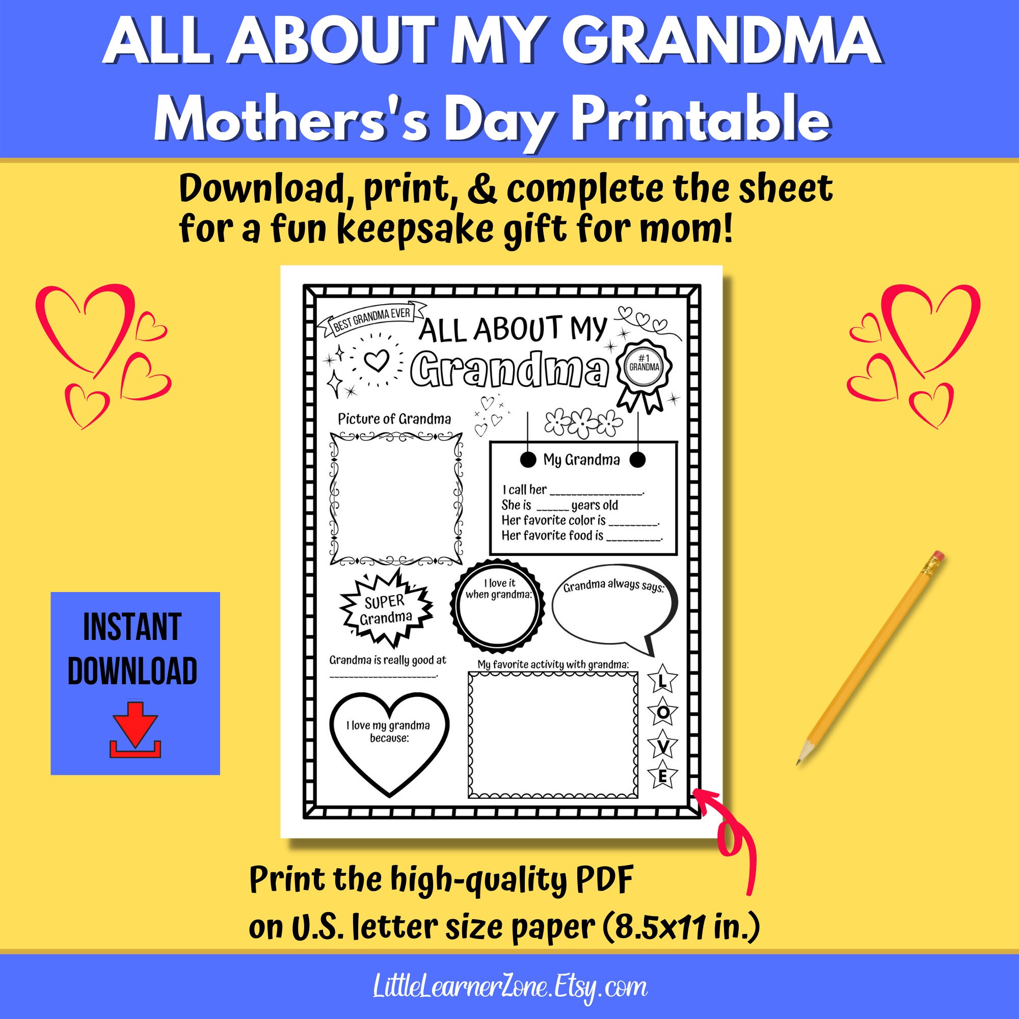 All About My Grandma Printable, Kids Mother's Day Printable ...