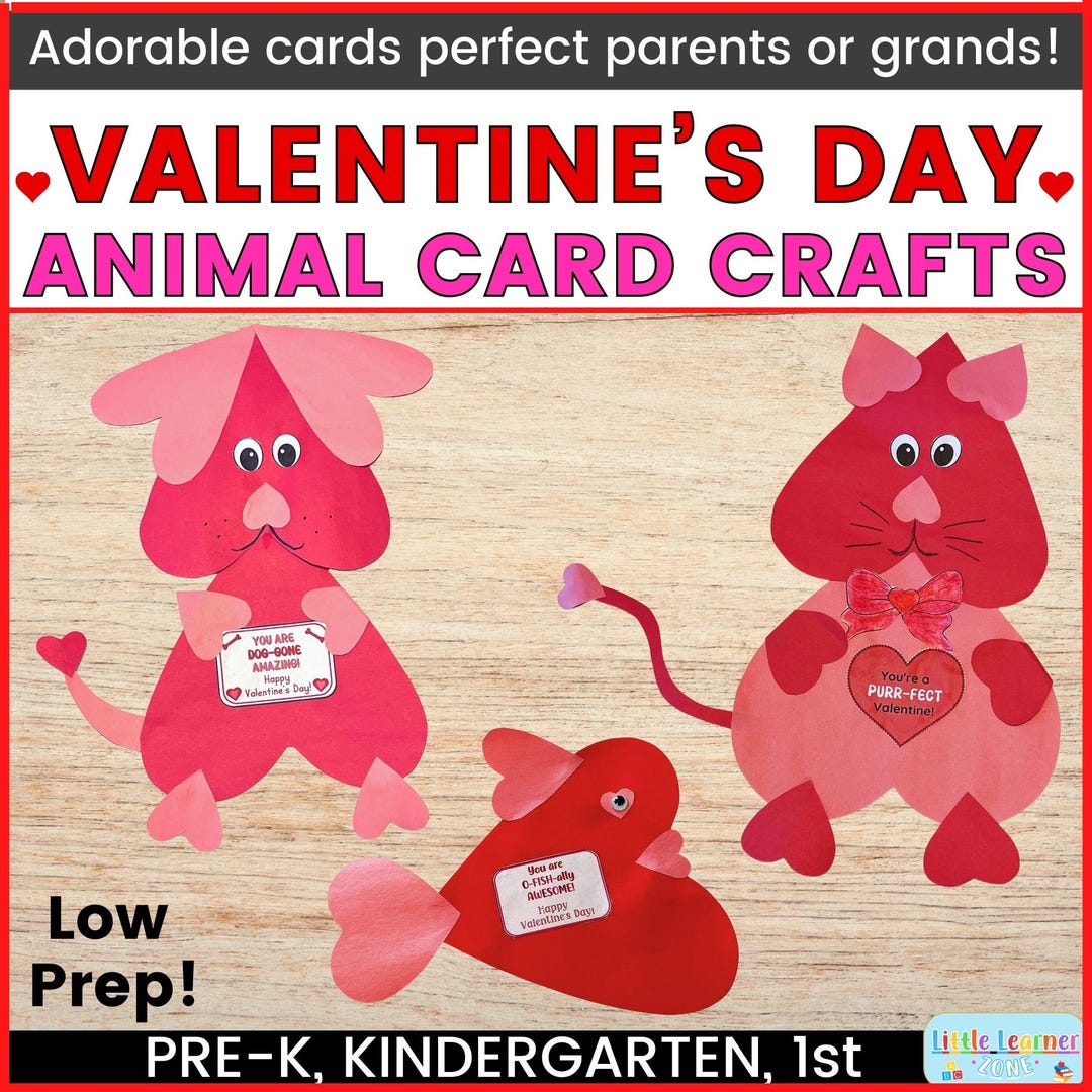 Valentine's Day Heart Animal Craft for Kids, Valentine Animal Craft ...