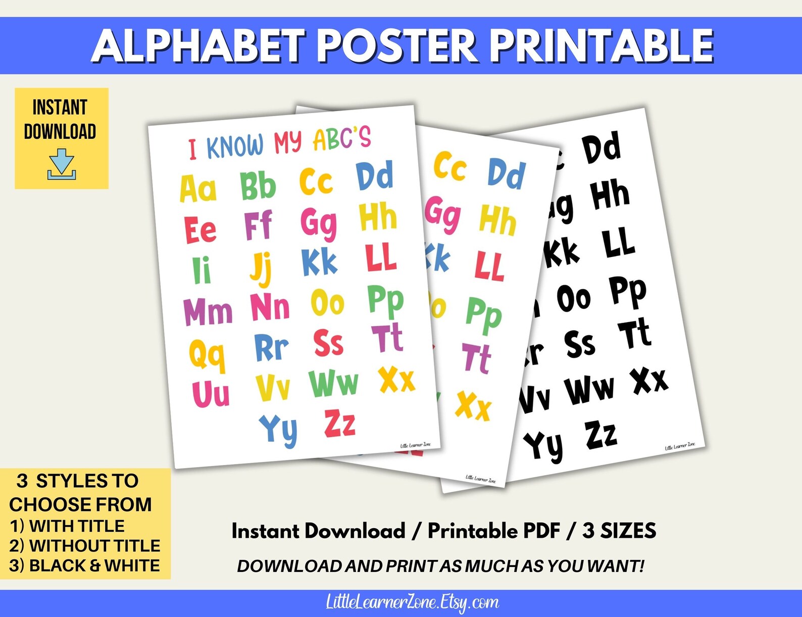 Printable Alphabet Poster, Kids Alphabet Chart, Colorful ABC Chart ...