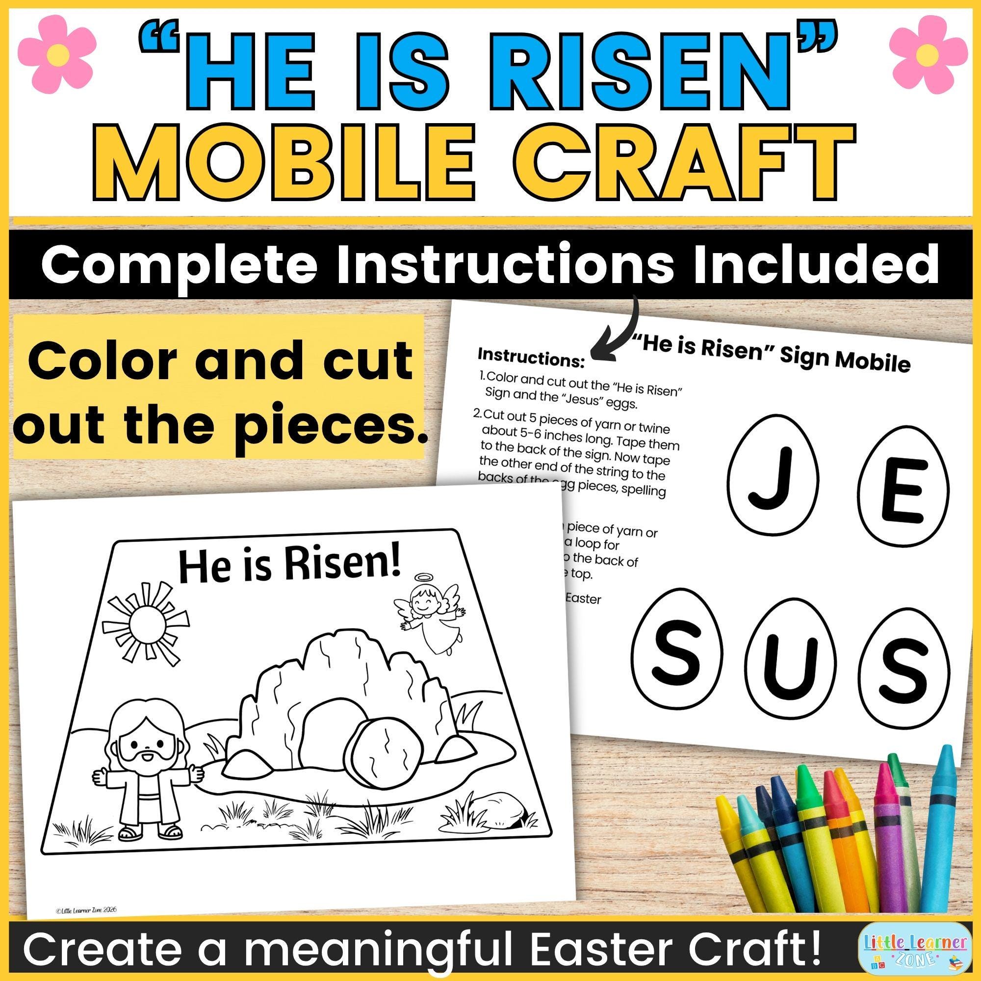 He is Risen Easter Mobile Craft, Resurrection Bible Story Activity Kids ...