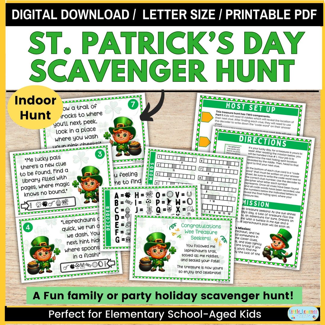 St. Patrick's Day Scavenger Hunt for Kids, St. Patrick's Day Indoor ...