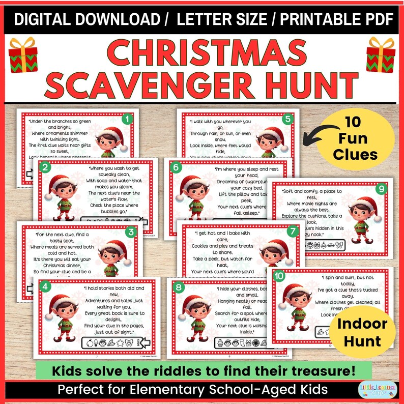 Christmas Scavenger Hunt for Kids, Indoor Treasure Hunt, Kids Clue ...