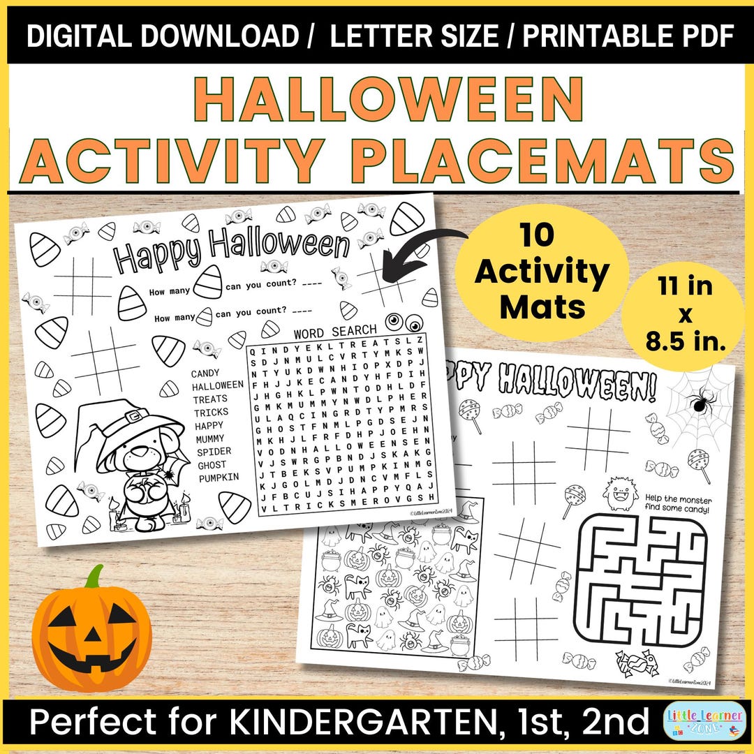 Halloween Activity Placemats for Kids Printable Halloween Party ...