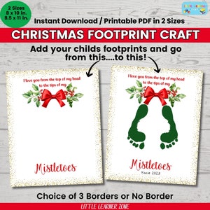 Mistletoe Christmas Footprint Art Craft, Christmas Footprint Craft Printable, Holiday DIY Craft ...