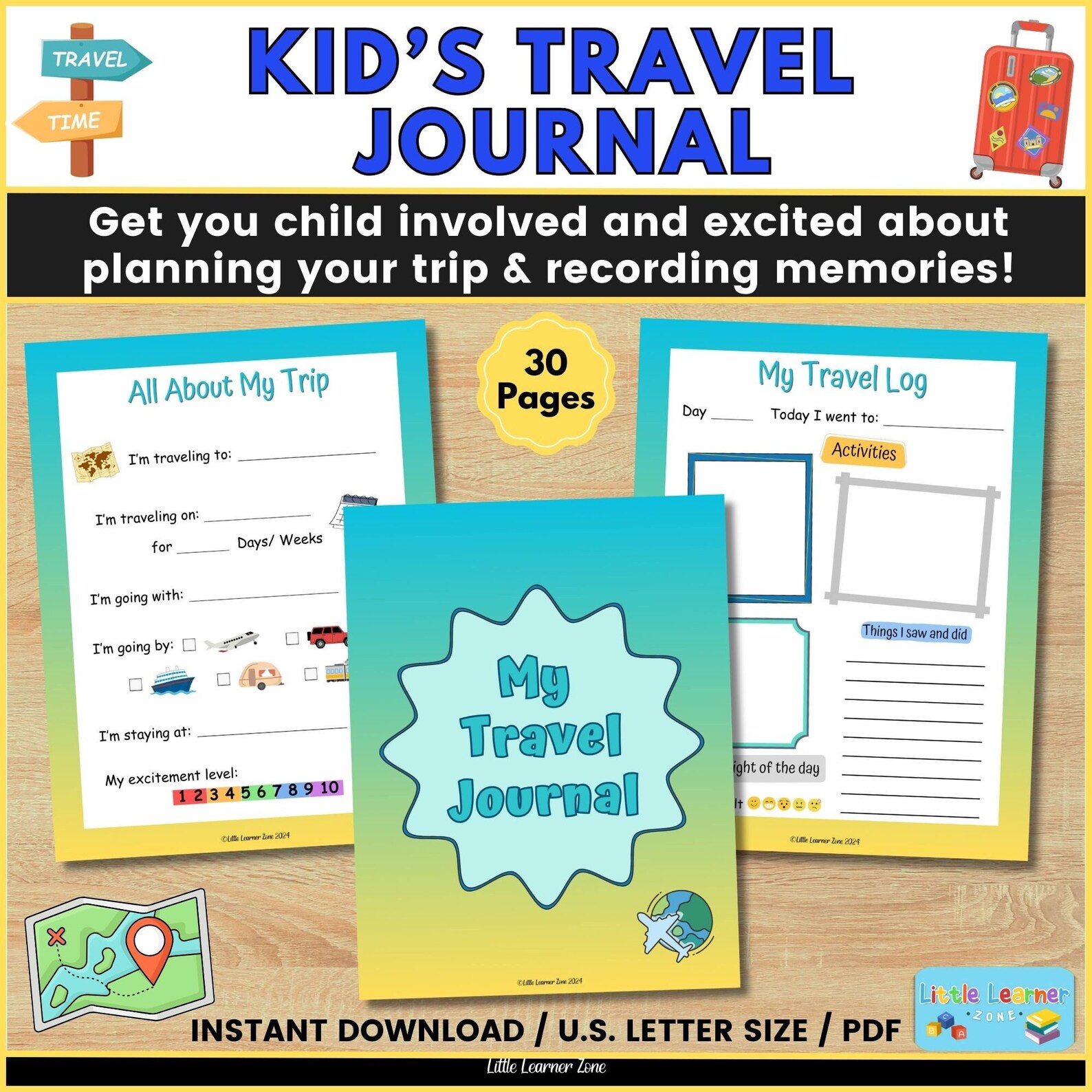Kid's Travel Journal Printable, Kid's Vacation Memory Journal , Travel ...