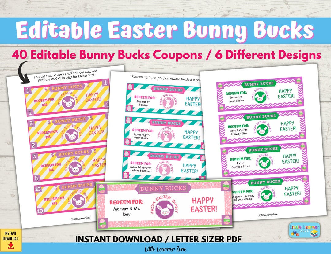 Easter Bunny Bucks Printable, Editable Easter Gift Coupons, Easter Egg ...