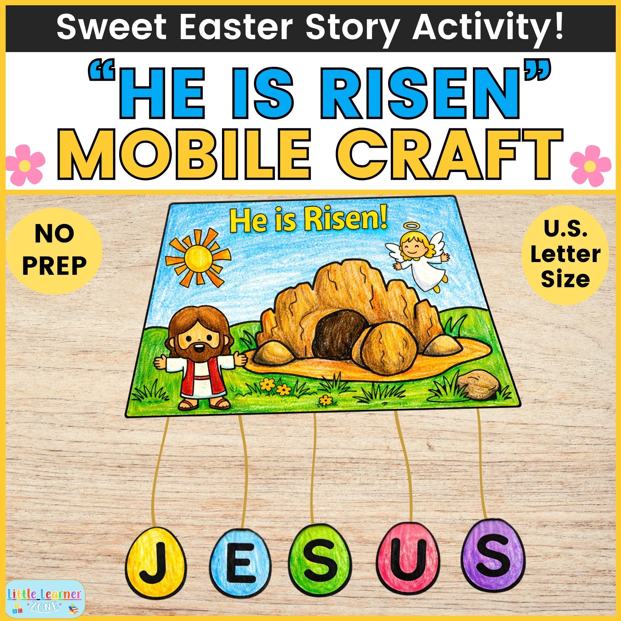 He is Risen Easter Mobile Craft, Resurrection Bible Story Activity Kids ...