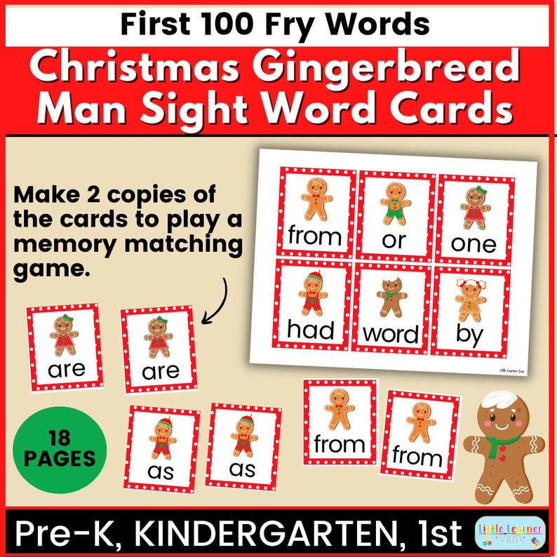 Gingerbread Man Sight Word Cards First 100 Fry Words Printable ...