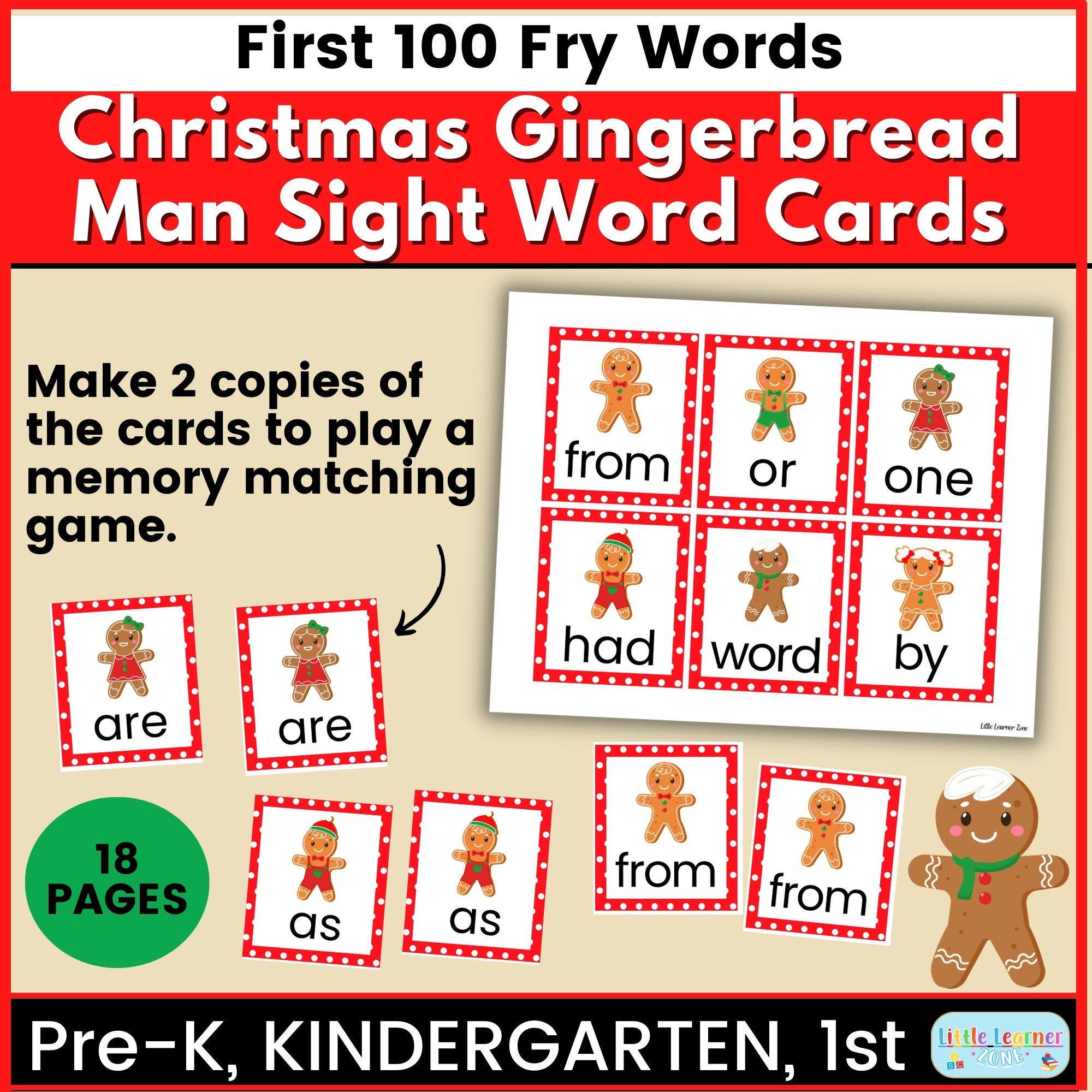 Gingerbread Man Sight Word Cards First 100 Fry Words Printable ...