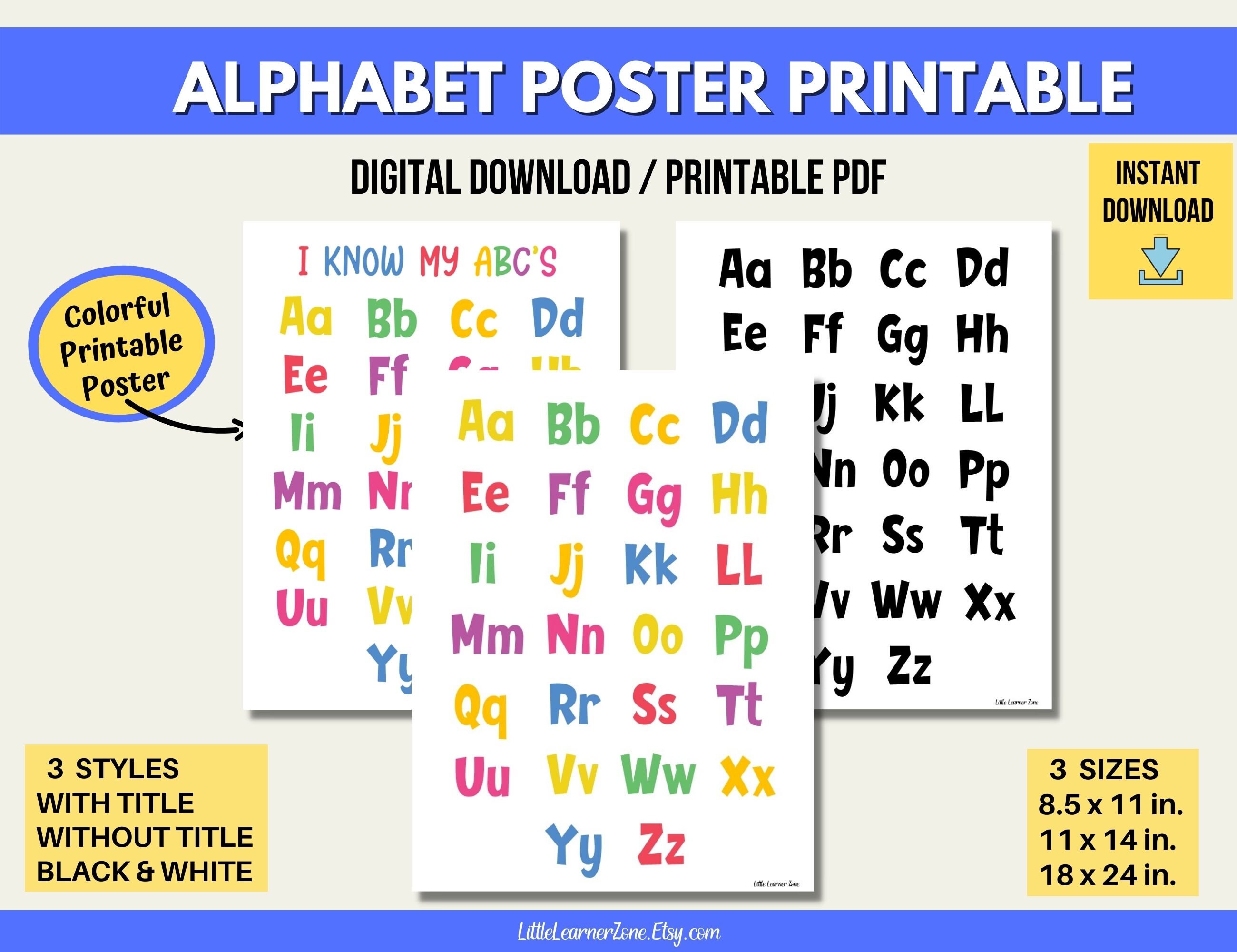 Printable Alphabet Poster, Kids Alphabet Chart, Colorful ABC Chart ...