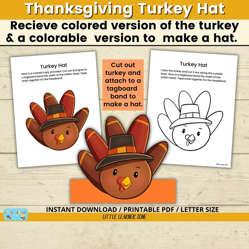 Thankful Turkey for Kids Printable Craft, Thanksgiving DIY Kids Turkey ...