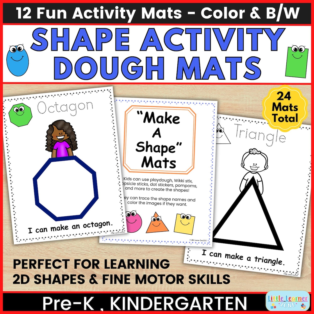 2D Shape Play Dough Mats Printable Preschool & Kindergarten Shape ...