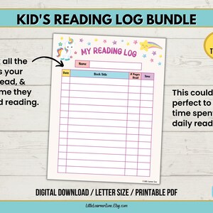Kids Reading Log Printable, Kids Reading Tracker, Daily Reading Log ...