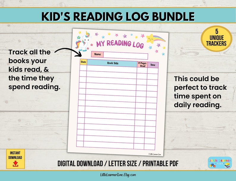 Kids Reading Log Printable, Kids Reading Tracker, Daily Reading Log ...