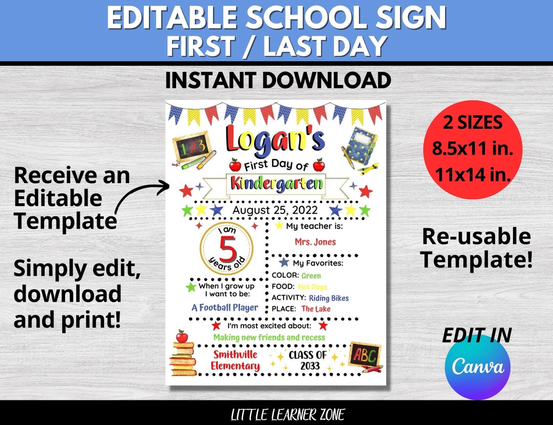 First Day of School Editable Sign, First Day, Last Day School Printable ...