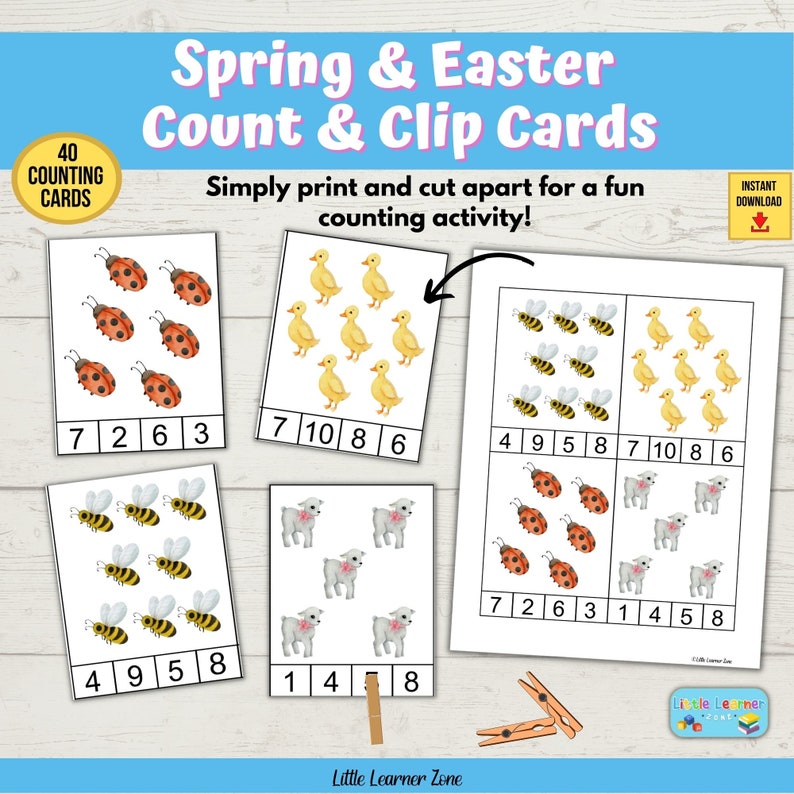 Spring Count & Clip Cards Numbers 1-20 Easter Counting Cards Math ...