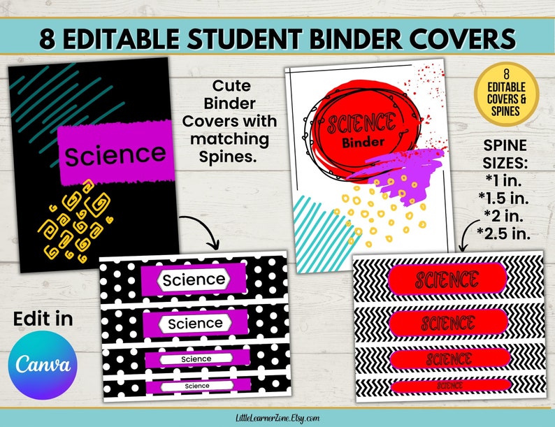 Editable Colorful Binder Covers & Spines, Editable Student Binder ...